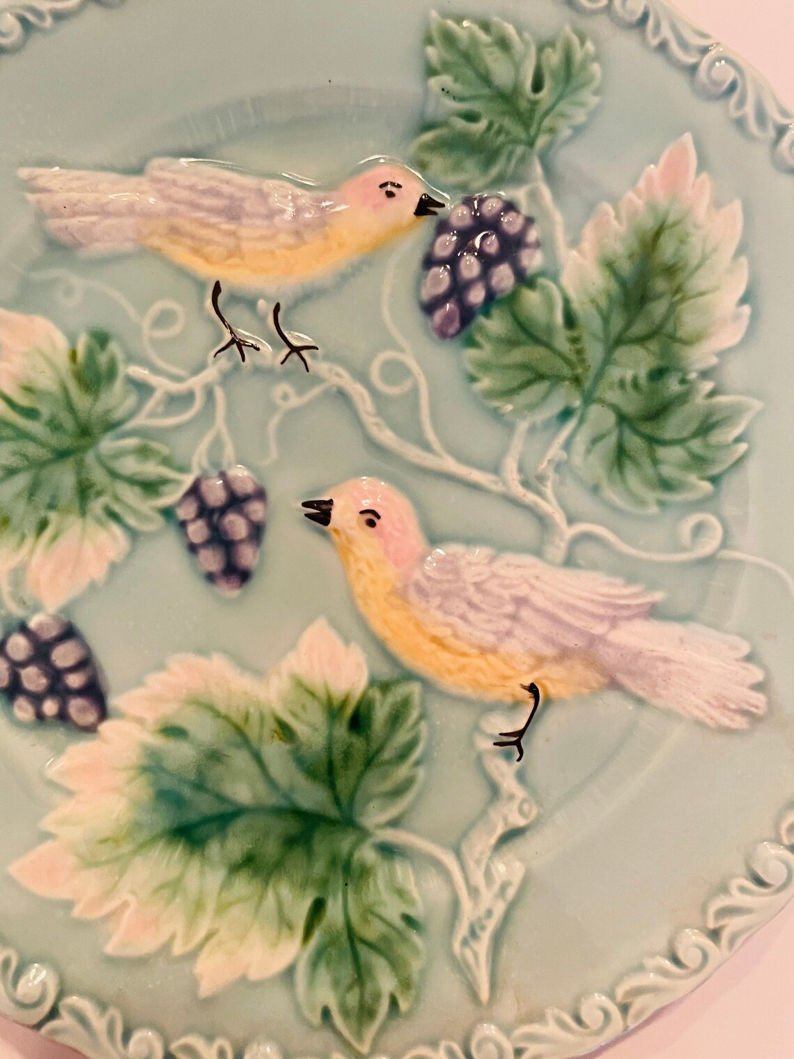 Set of 3 German Blue Bird Plates/embossed Grapes / Birds / | Etsy