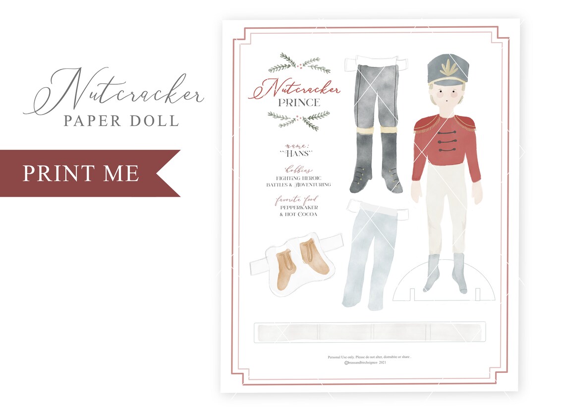 Paper Doll PDF Printable Nutcracker Paper Doll File Paper | Etsy