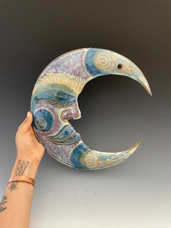 Wall hanging handmade ceramic moon. — Earth, Fire, & Spirit Gallery