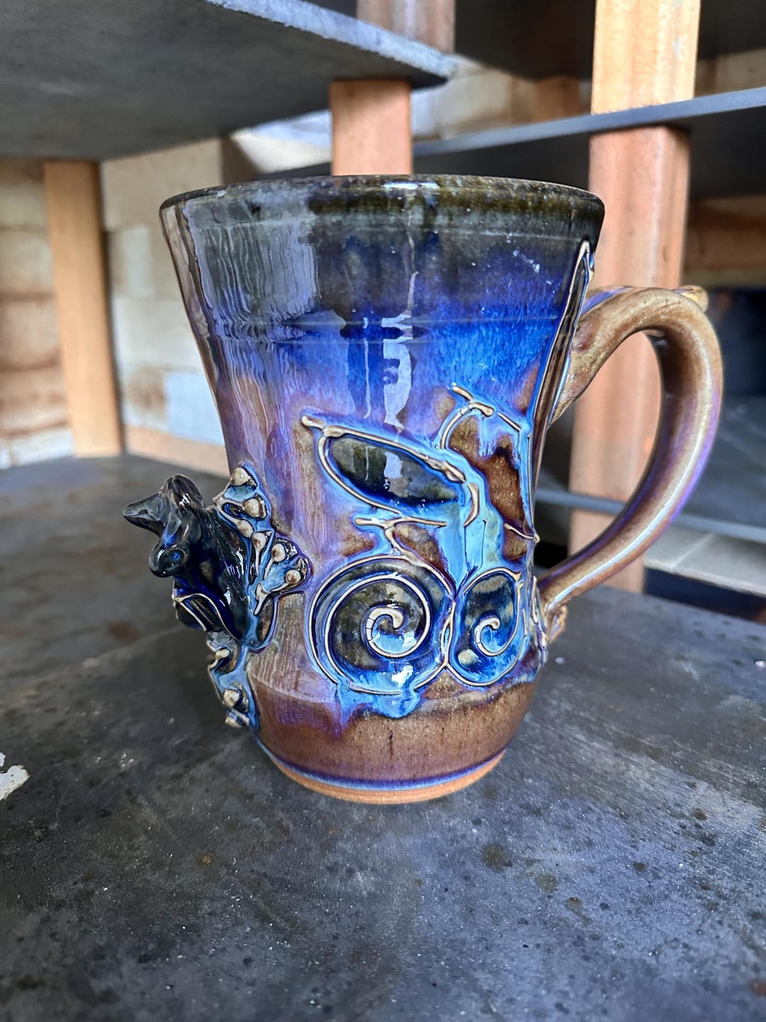 Handmade Stoneware Mug. Extra Large With Hand Sculpting of a Spring ...