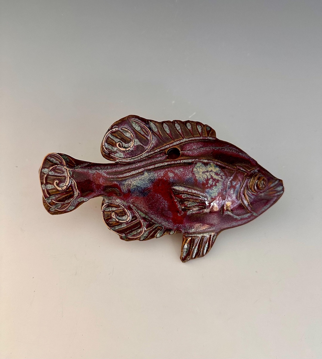 Handmade Ceramic Fish Wall Hanging. satan Red Glaze Can Be Hung Inside ...