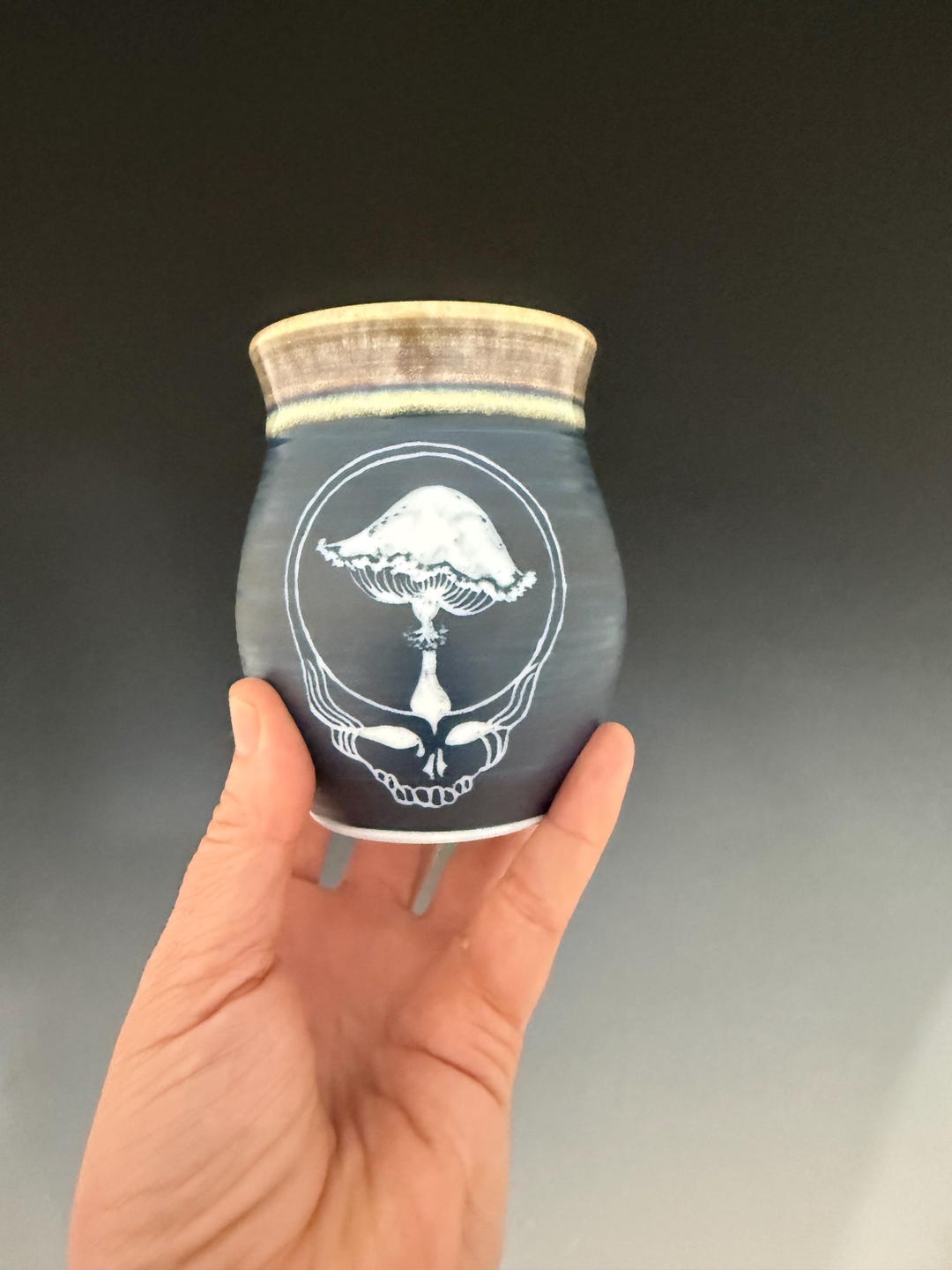 Etched Stoneware Ceramic Tea Cup. Deadhead With a Mushroom - Etsy