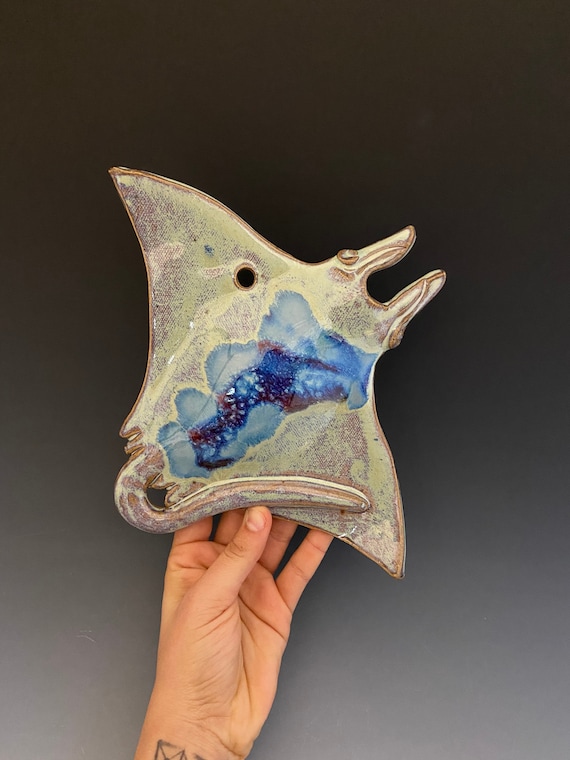 Handmade ceramic manta ray wall hanging. — Earth, Fire, & Spirit Gallery
