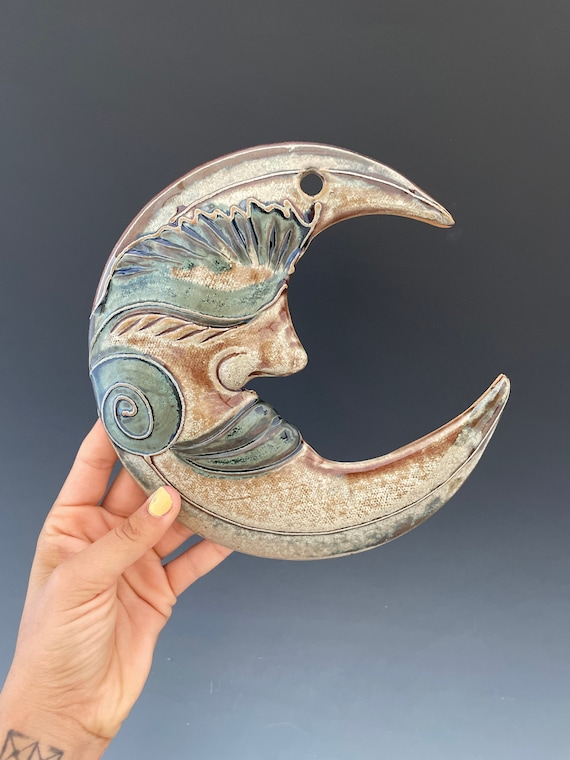 Wall hanging handmade ceramic moon. — Earth, Fire, & Spirit Gallery
