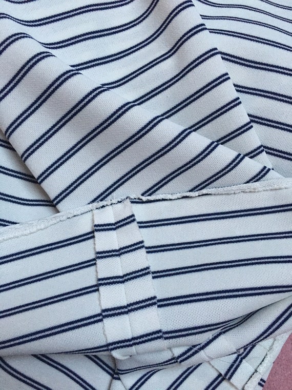 1960s Navy Blue White Striped Crimplene Dress Oversiz… - Gem