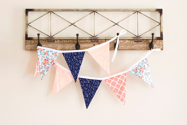 Fabric Bunting Banner, Decorative Flag Garland, Spring Decor- Coral ...