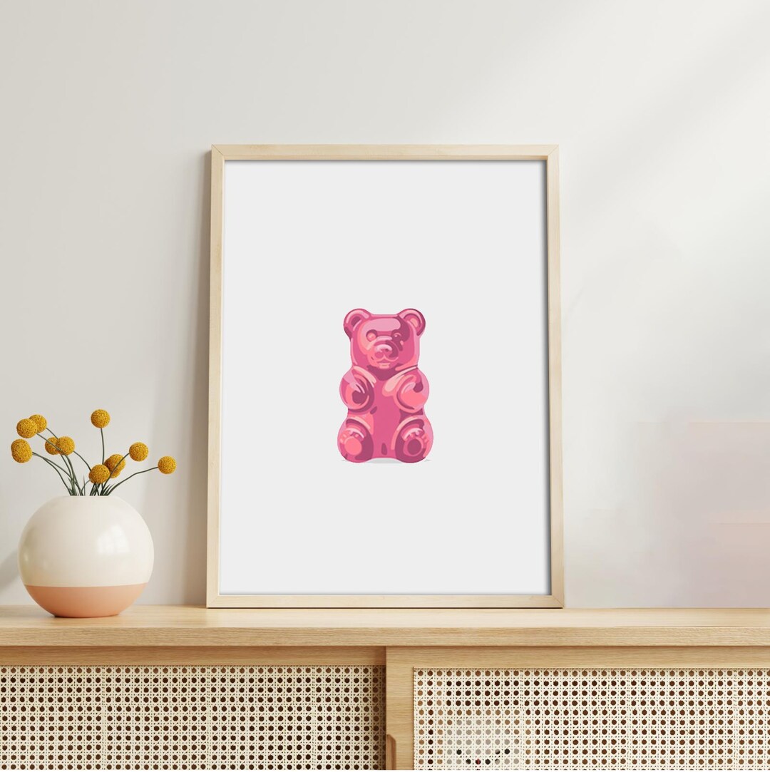 Pink Gummy Bear Print | Pop Art Digital Download | Modern Wall Decor - Etsy