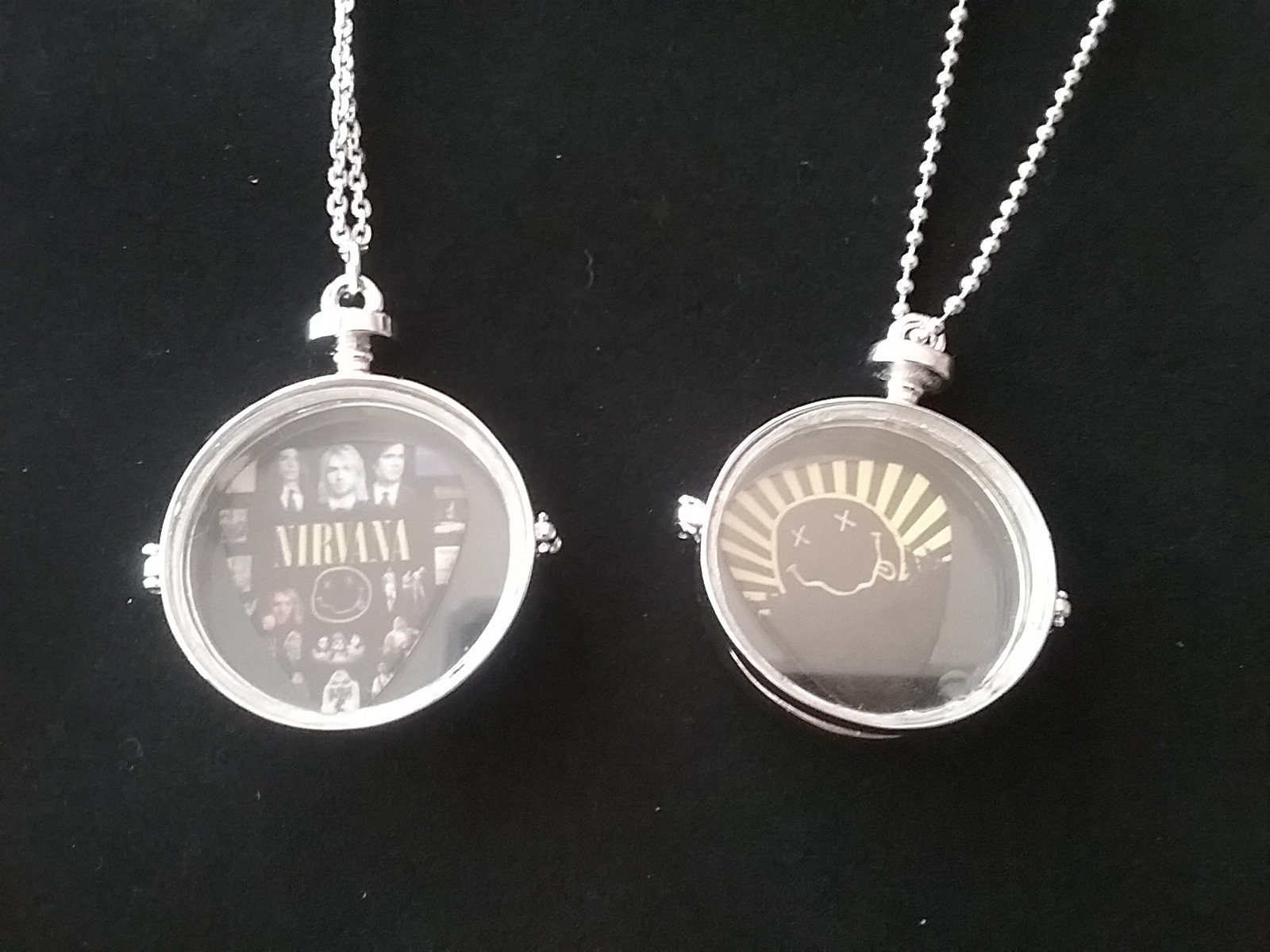 B6 - Rock and Roll Band Guitar Pick Glass Locket Necklace Reversible ...