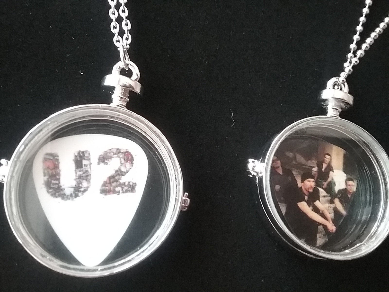 B6 - Rock and Roll Band Guitar Pick Glass Locket Necklace Reversible ...