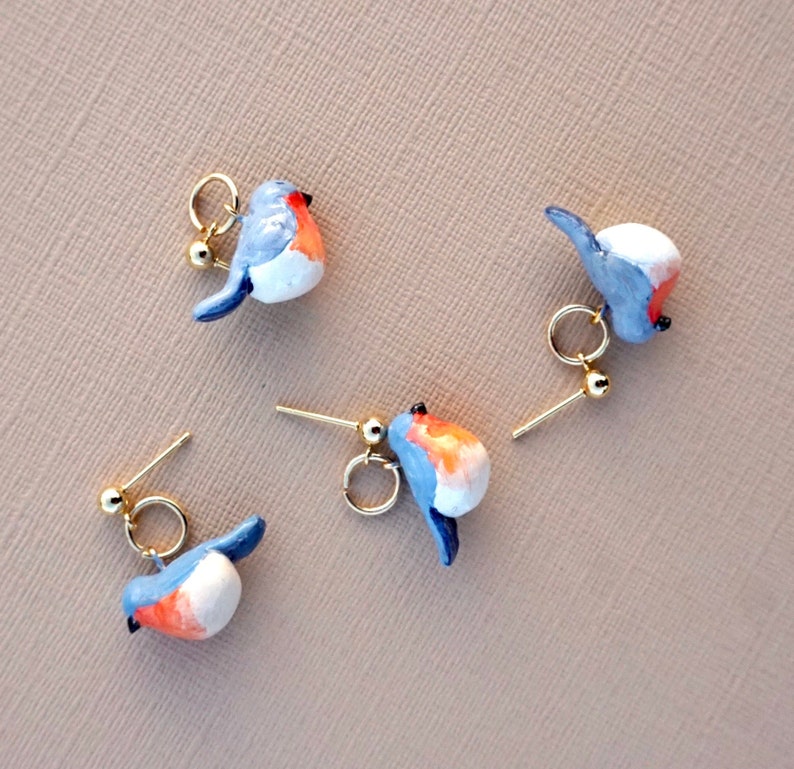Bluebird Earrings Handpainted Bird Jewelry Tiny Bird Charm - Etsy