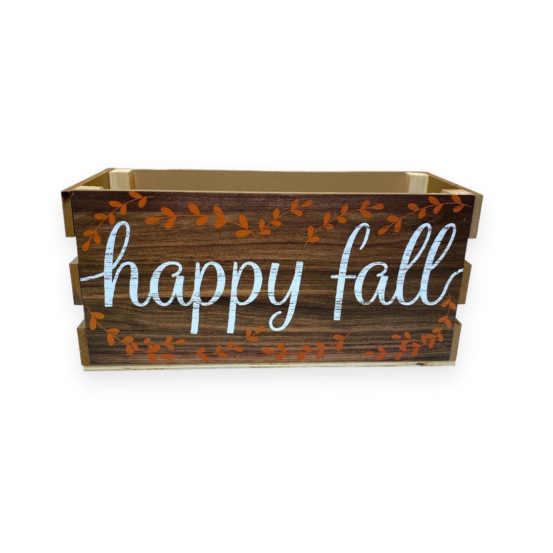 Rustic Fall Wooden Crate, Happy Fall Decorative Storage Box ...