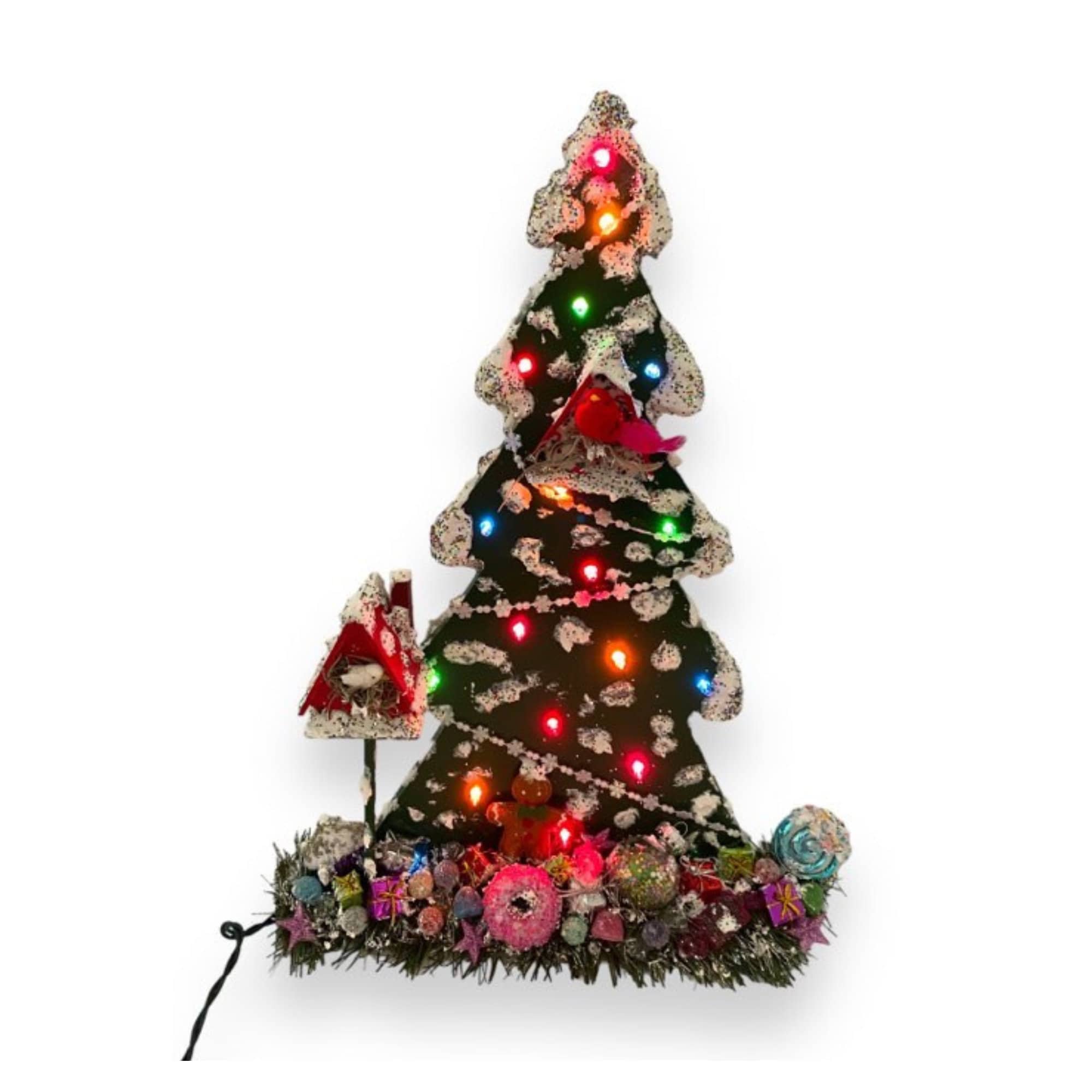 Small Candy Theme Table Top Tree, Wooden Tabletop Christmas Tree With ...