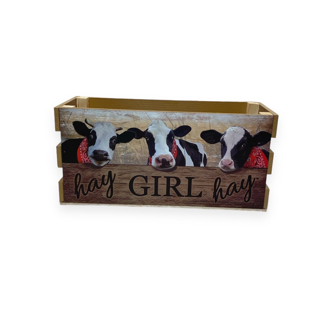 Wooden Summer Farmhouse Cow-themed Crate, 'hay Girl Hay ...