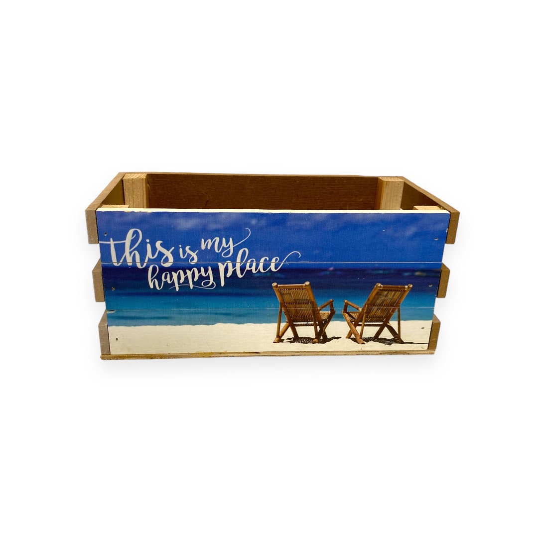 Coastal Charm Wooden Crate, Seaside Beach Decor Storage Box, Ocean ...