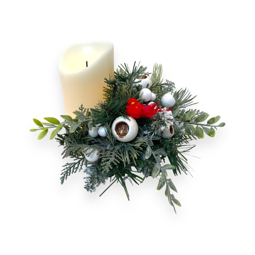 Winter Tabletop Bouquet: Red Cardinal, Snowy Pine Decor (9x6x5) - Etsy