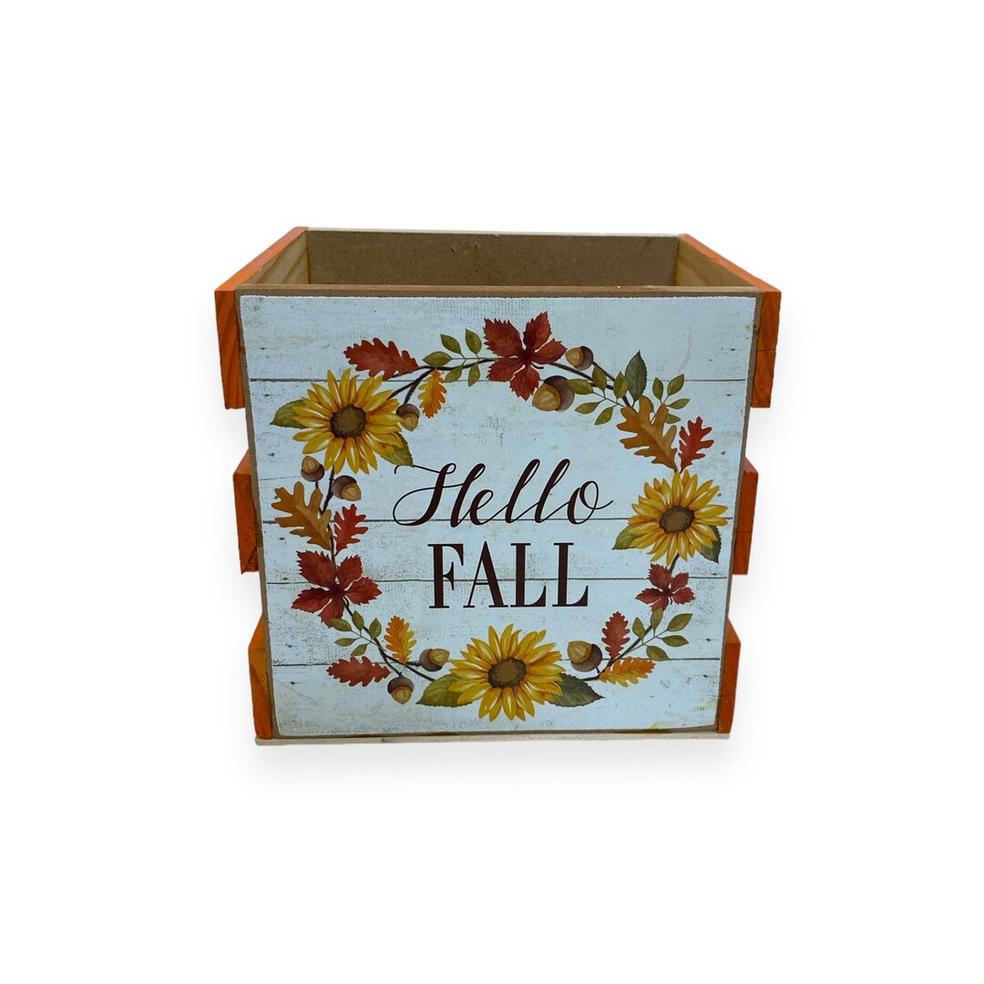 Hello Fall Handmade Wooden Crate, Autumn Harvest Sunflower Decor ...