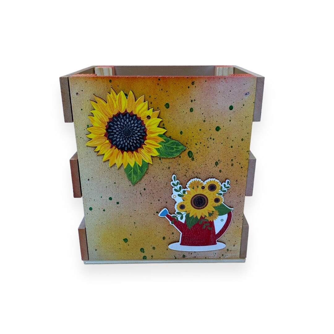 Sunflower Wooden Box, Sunflower Wooden Crate, Fall Decor, Summer Decor ...
