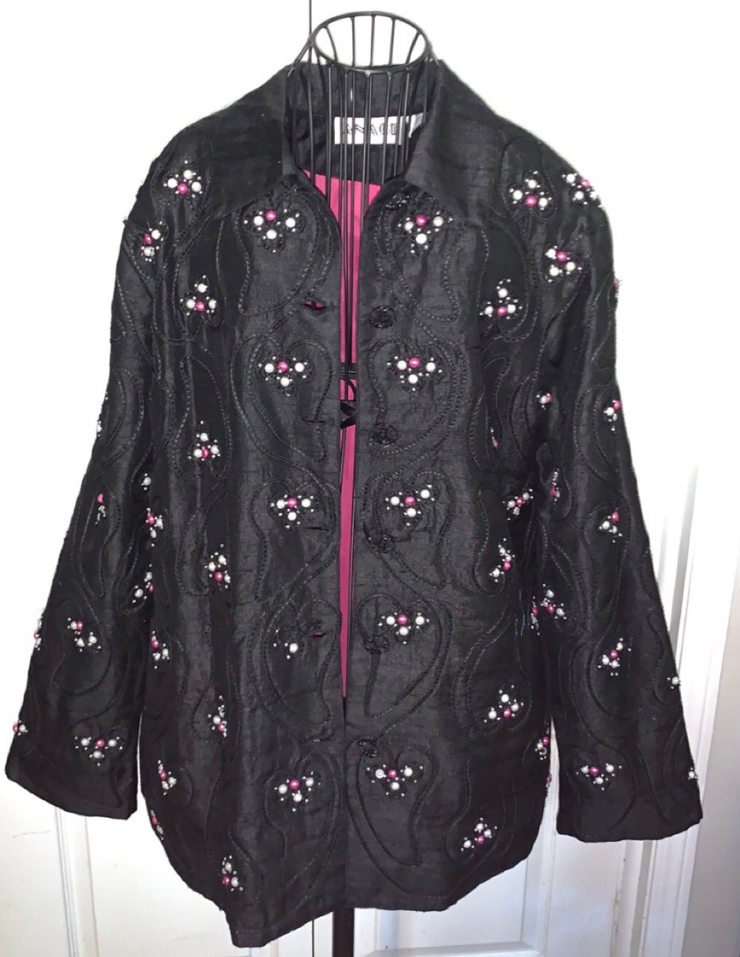 ANAGE Embellished Silk Blazer Jacket - Etsy