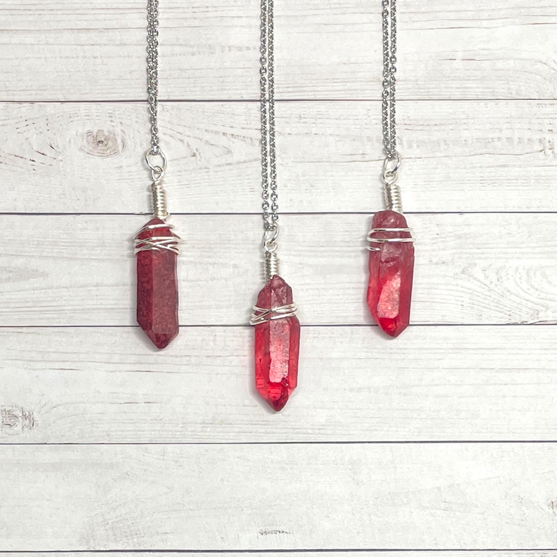 Quartz Crystal Necklace Maroon Deep Red - Etsy