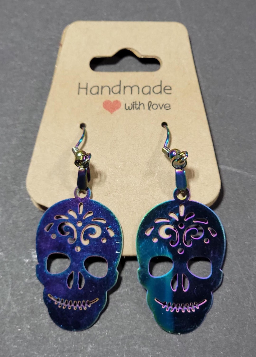Rainbow Metal Color Shift Sugar Skull Earrings - by Gabby - Supporting ...