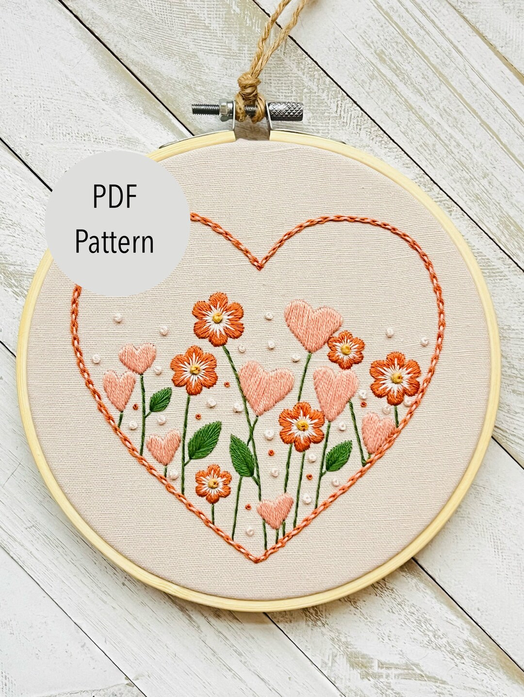 Spring Heart Flowers Hand Embroidery Digital PDF Pattern Plus How to ...