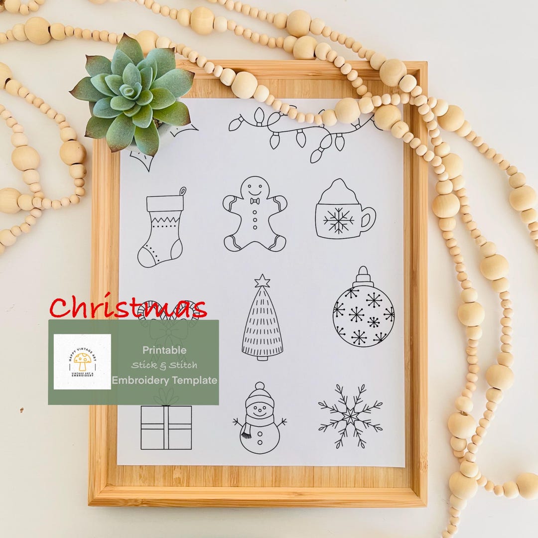 Printable Christmas Embroidery Pattern Sheet, DIY Christmas Ornament ...