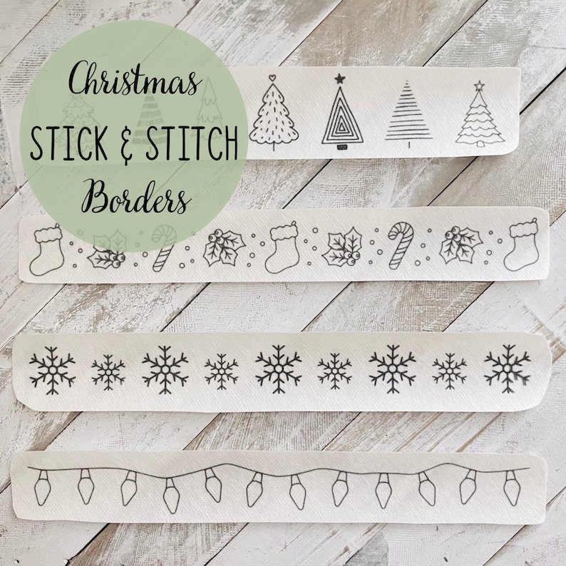 Stick and Stitch Christmas Border Patterns,4 Hand Embroidery Designs ...