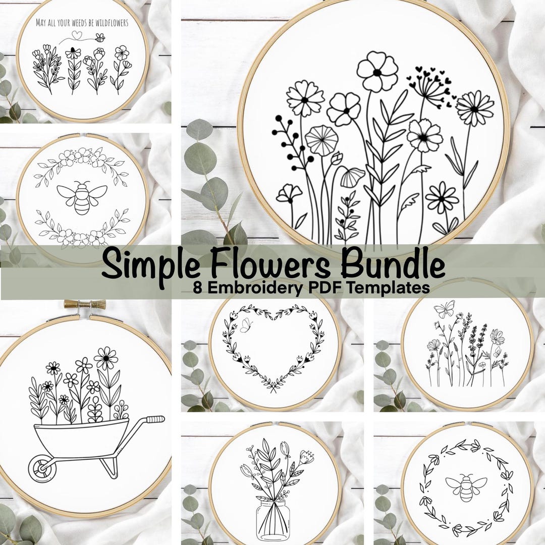Simple Flowers Embroidery Pattern BUNDLE: Beginner Hand Embroidery (PDF ...