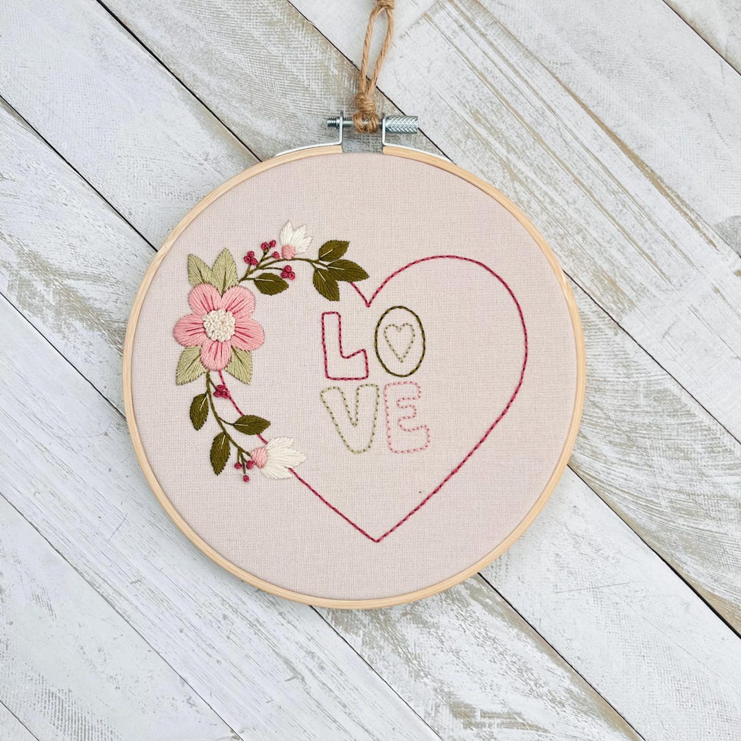 PDF Pattern-valentines Floral Heart - Hand Embroidery Pattern 6” Hoop ...