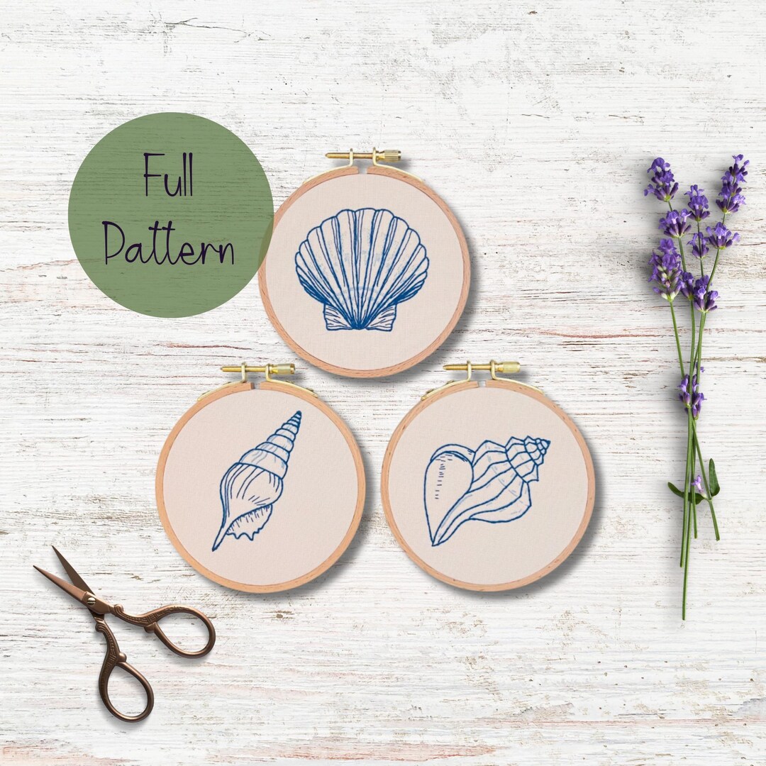 Three Sea Shell Digital PDF Hand Embroidery Patterns 4” Makes 3 Shell ...