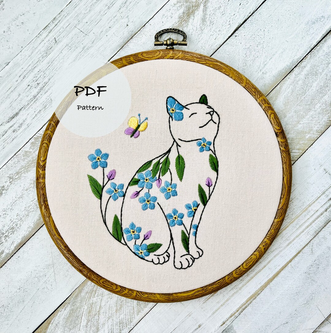 PDF Pattern 6 Forget Me Not Cat Step by Step Beginner Embroidery ...