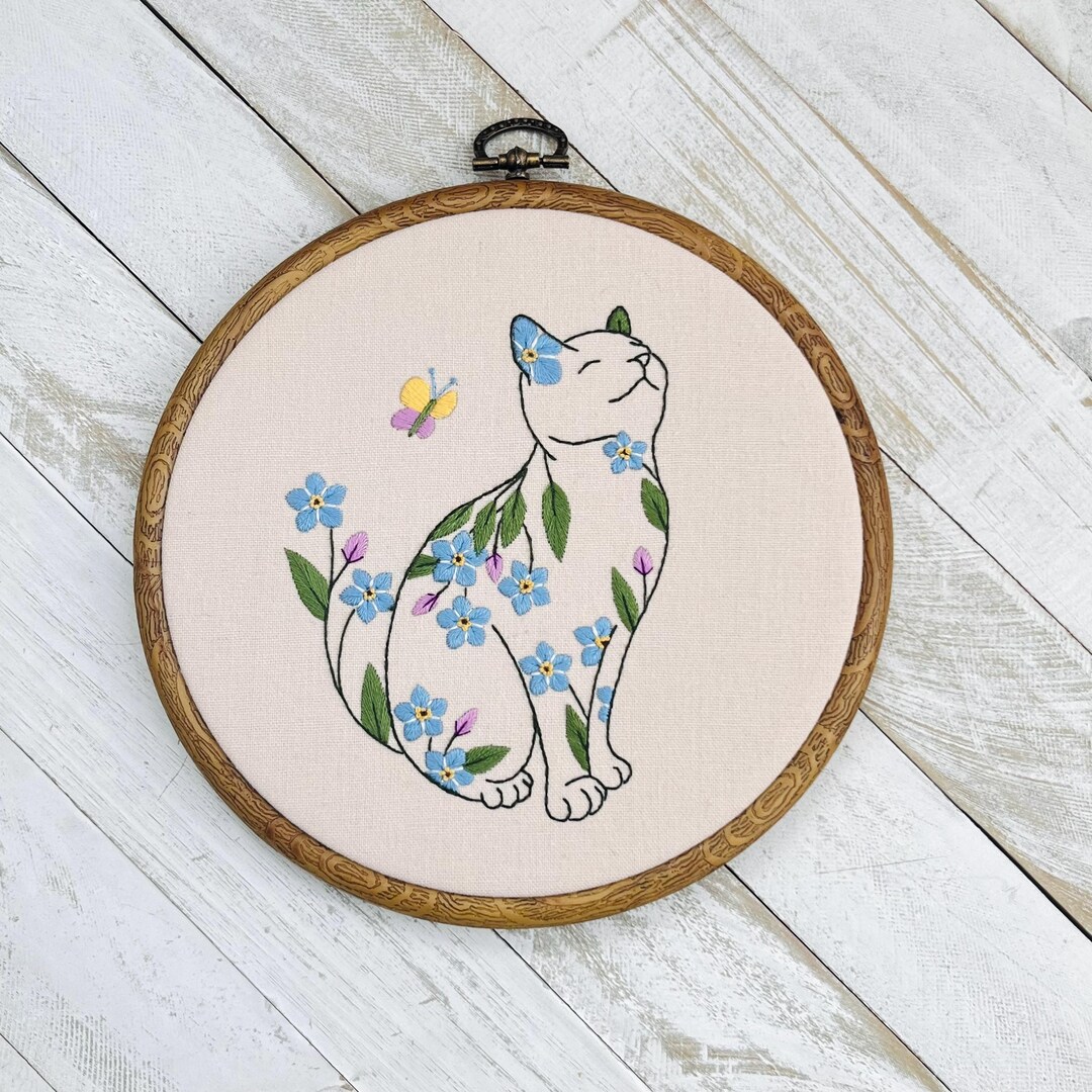 PDF Pattern - 6” Forget Me Not Cat - Step by Step Beginner Embroidery ...