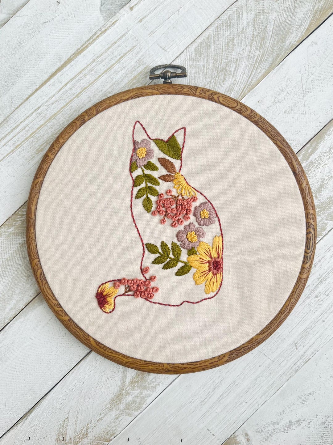 Flower Garden Cat in Rose Modern Embroidery Digital PDF Pattern Plus ...