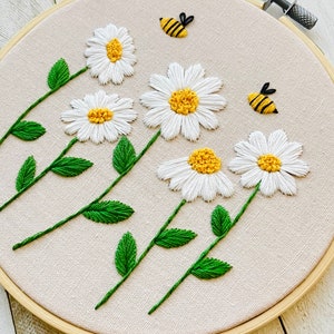Daisy Flower and Bee Beginner Hand Embroidery Digital PDF Pattern Plus ...