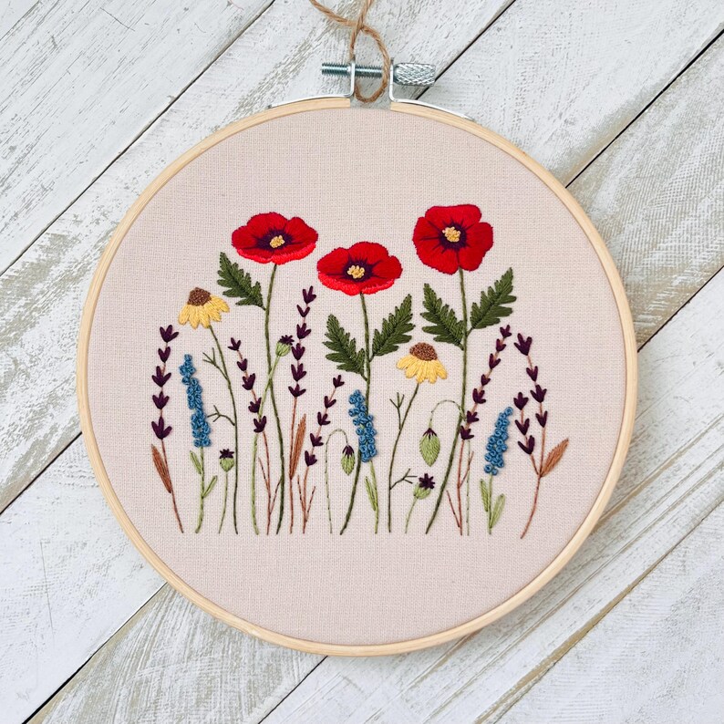 Poppies and Wildflowers PDF Digital Hand Embroidery Pattern 6 Inch ...