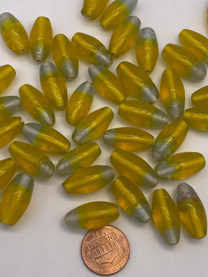 Two Toned Transparent Oval Glass Beads. Yellow & Mint. 22mm. (20 Pieces ...