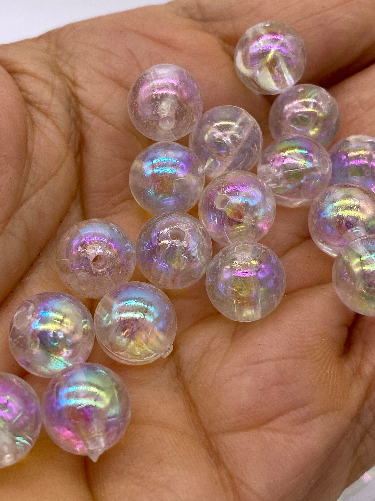 Clear Round Bubble Beads With AB Finish. 10mm. Acrylic.( 30 Pieces per ...