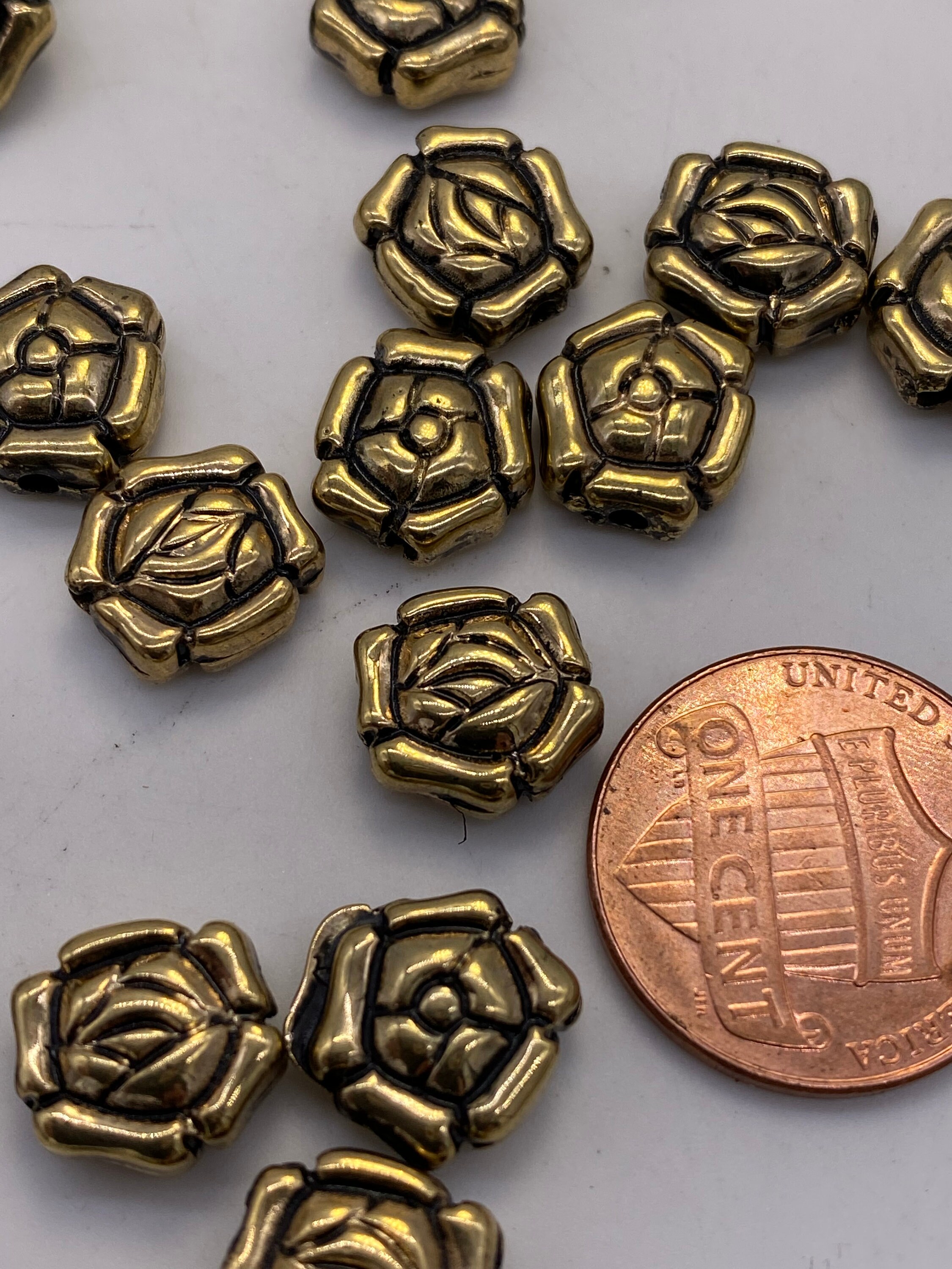 2D Flat Rose Motif Bead. Faux Gold Finish. Acrylic. 10mm 20 - Etsy