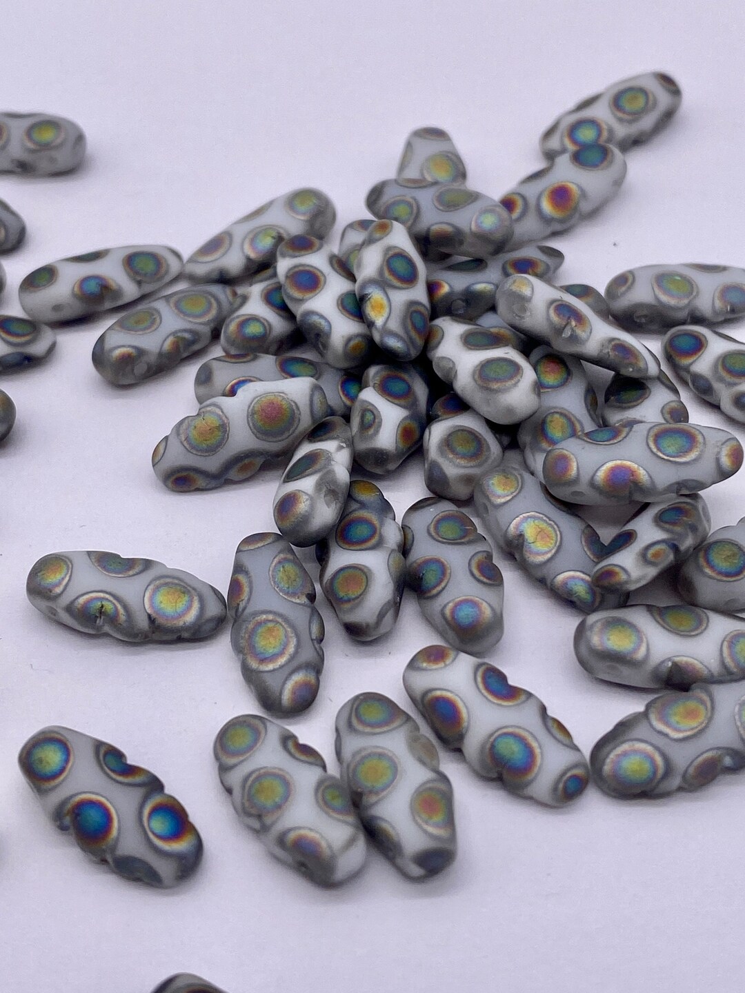 Glass Dagger Bead, Iridescent Dichroic Silver, 13mm, Top Cross Hole ...