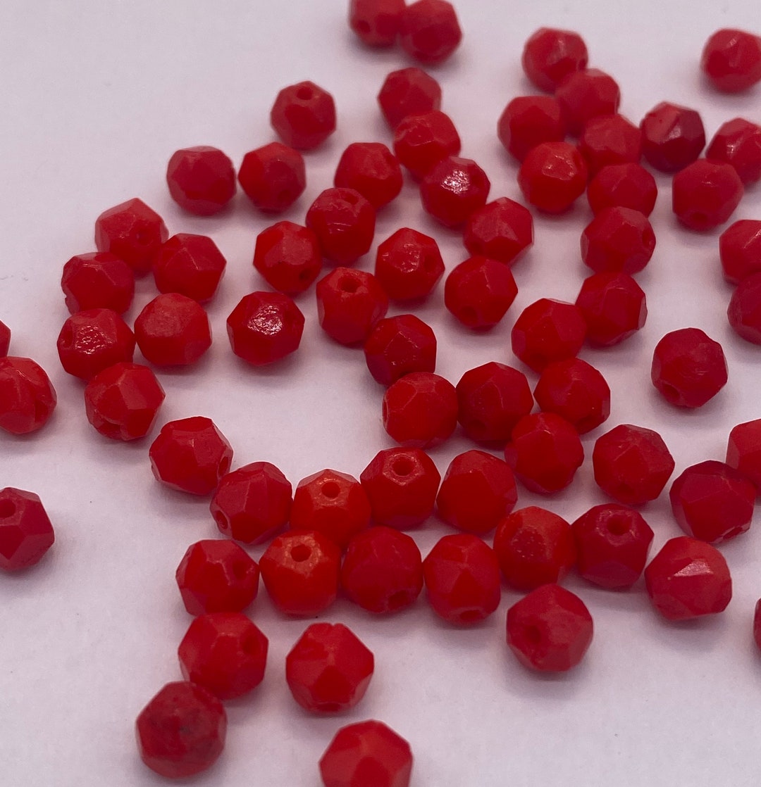 5mm Round Facetted Opaque Bright Red Bead. Czech Glass. ( 100 Pieces ...
