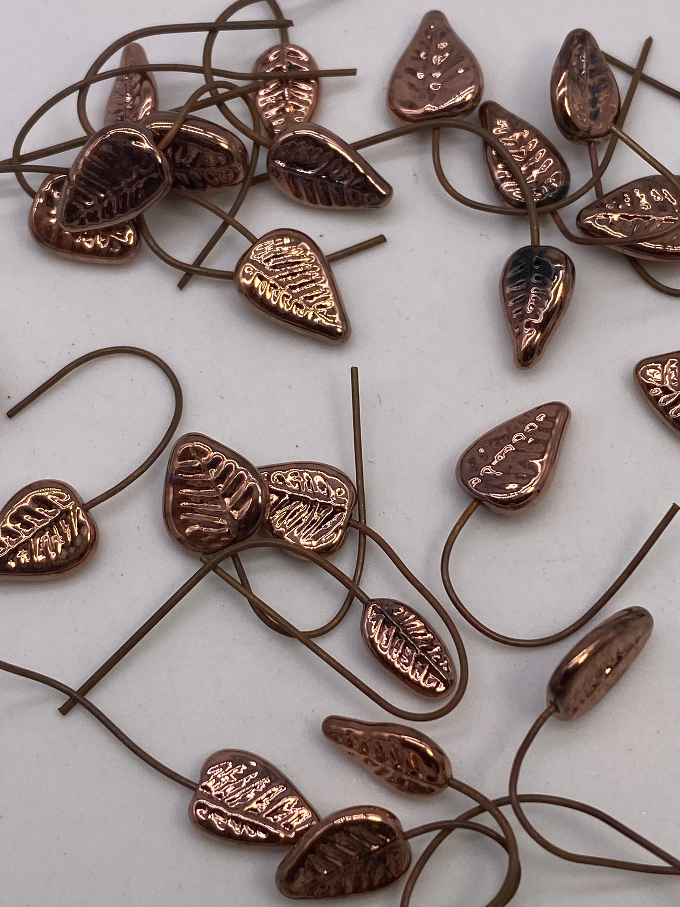 Antique Copper Glass Leaves With Copper Wire From Venice. (20 Pieces ...