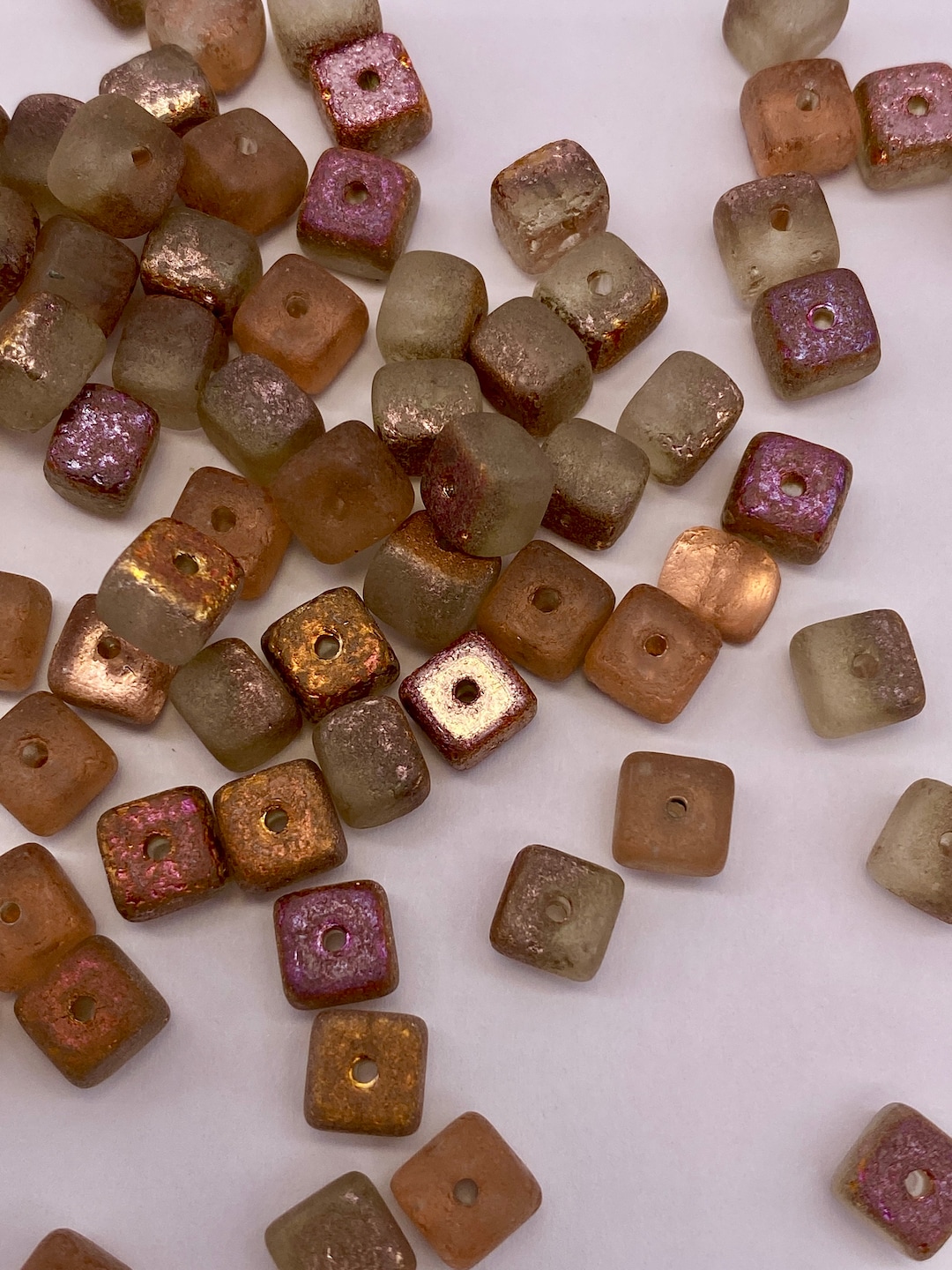 Mini Glass Cube Bead. 6mm Frosted Mat Rose Gold. ( 40 Pieces per Price ...