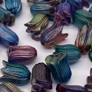 Hand Painted Tulip Flower Drops. 12mm. Multi Colored Metalic and Mirco ...