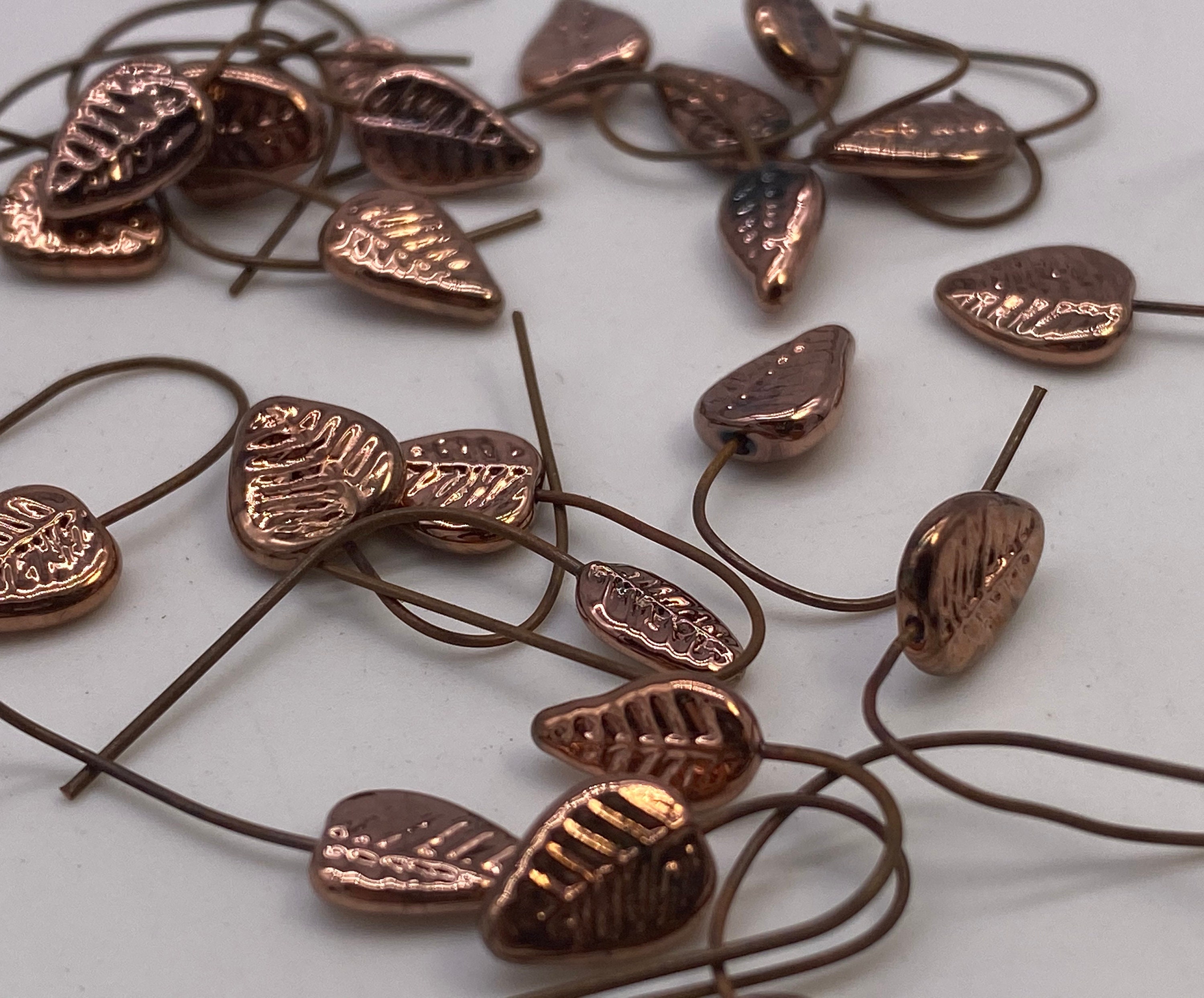 Antique Copper Glass Leaves With Copper Wire From Venice. (20 Pieces ...