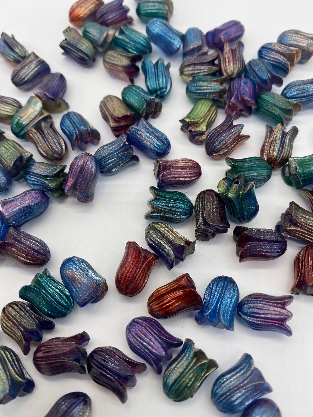 Hand Painted Tulip Flower Drops. 12mm. Multi Colored Metalic and Mirco ...