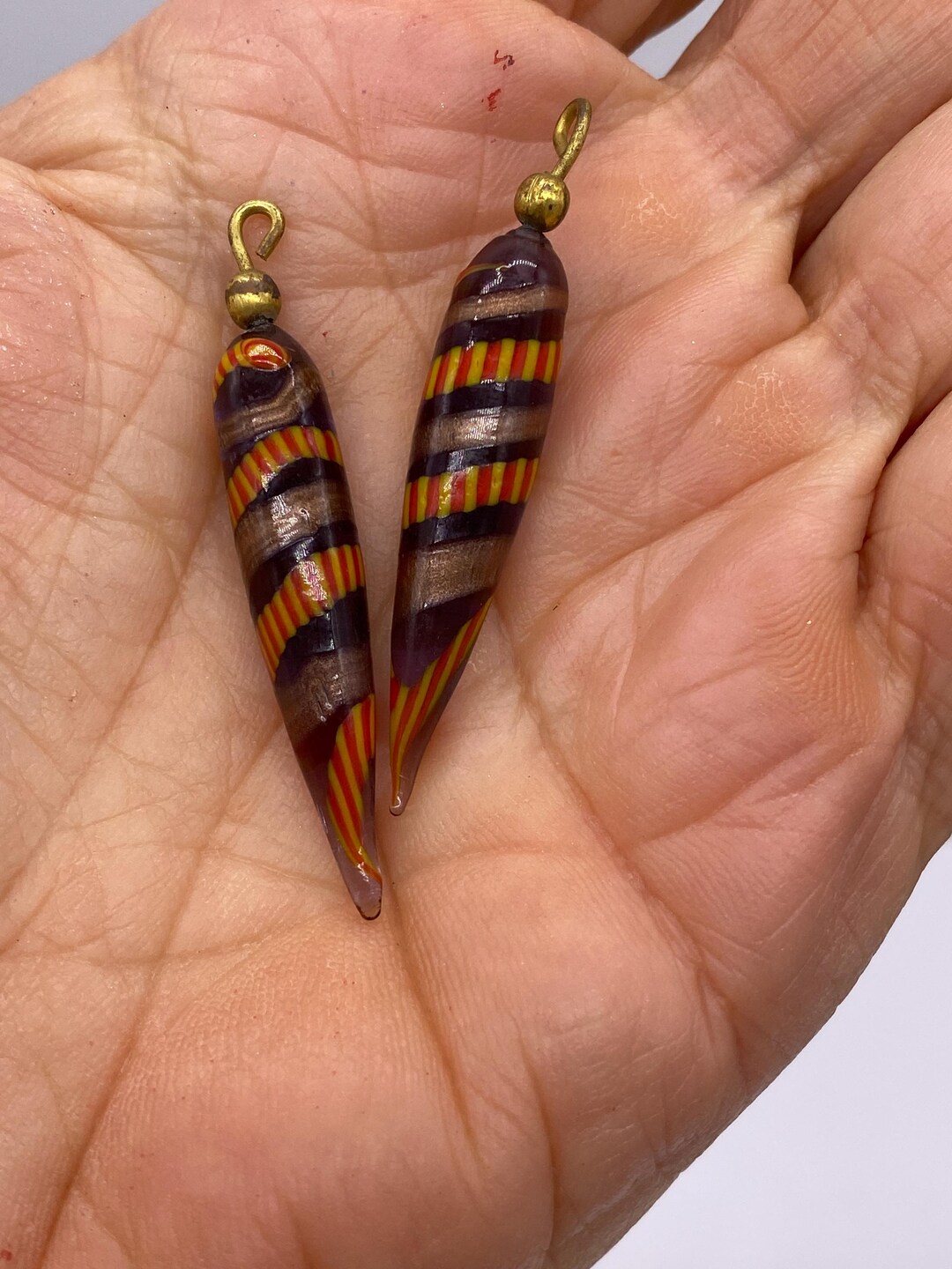 Vintage Glass Horns From India With Fused Brass Eye Pin. Light Violet ...