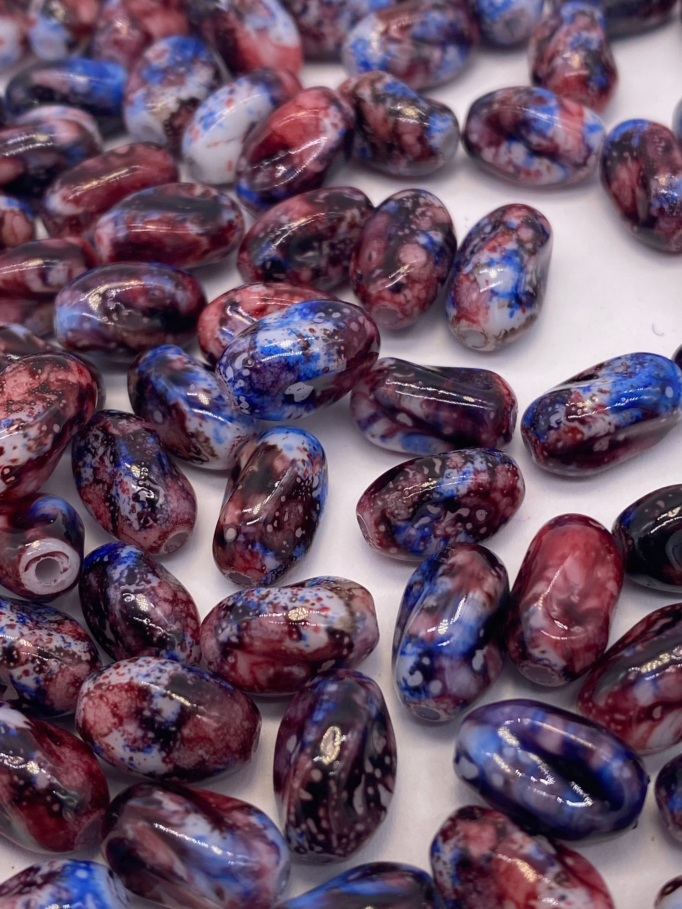 Blue, Red and Purple Glass Pebble Beads. (30 Pieces per Price) - Etsy