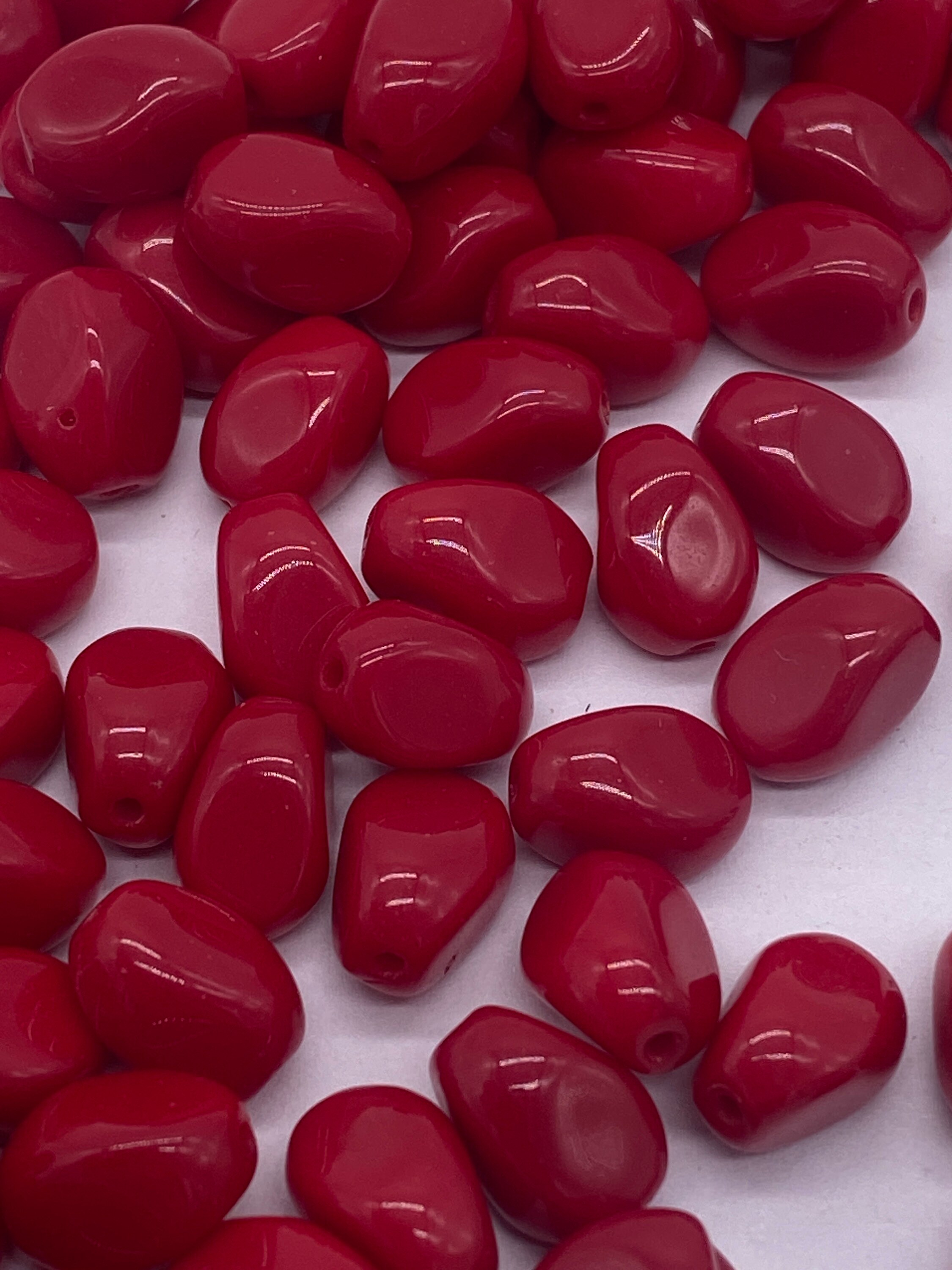 Deep Red Oval Pinch Bead. Opaque Glass. 9.5mm, ( 40 Pieces per Price ...