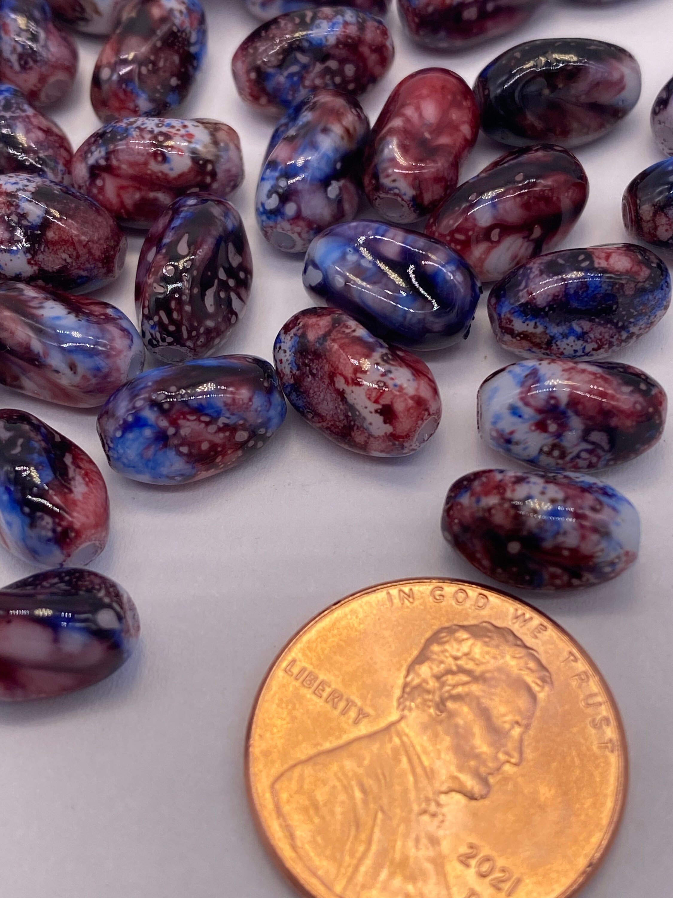 Blue Red and Purple Glass Pebble Beads. 30 Pieces per Price - Etsy