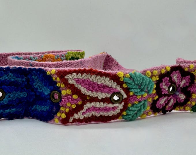 Hand Embroidered Peruvian Wool Belt With Brass Buckle. Size Medium. 40 ...